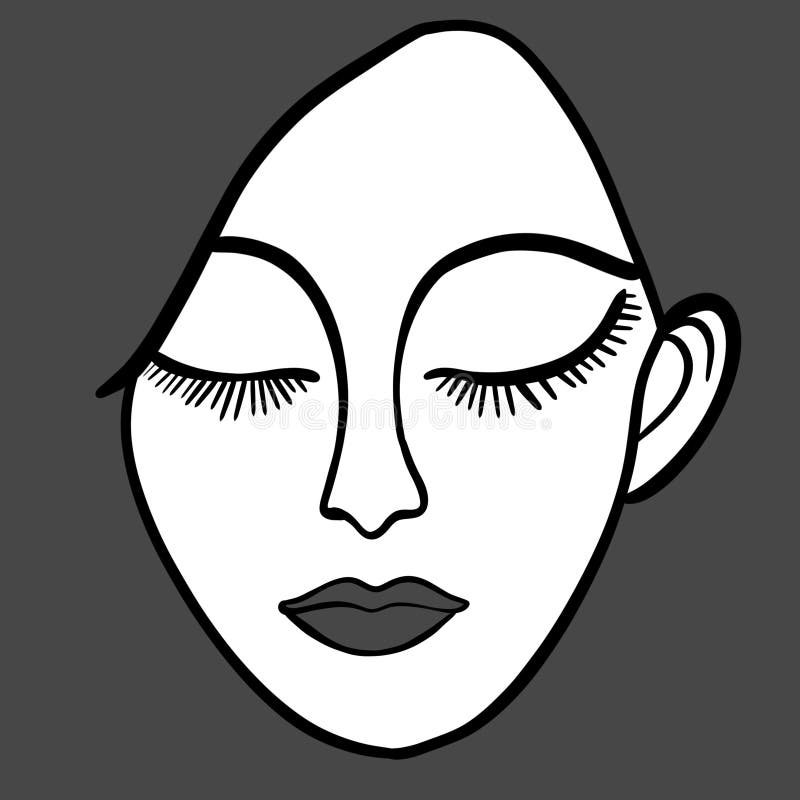 Illustration Woman Face Line Art Black and White Minimal Style Stock ...