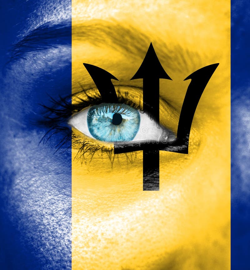 Woman Face Painted with Flag of Barbados Stock Photo - Image of happy ...