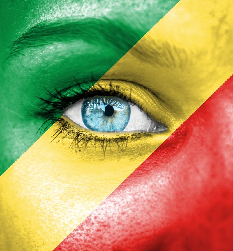 Woman Face Painted with Flag of Congo Republic Stock Photo - Image of ...
