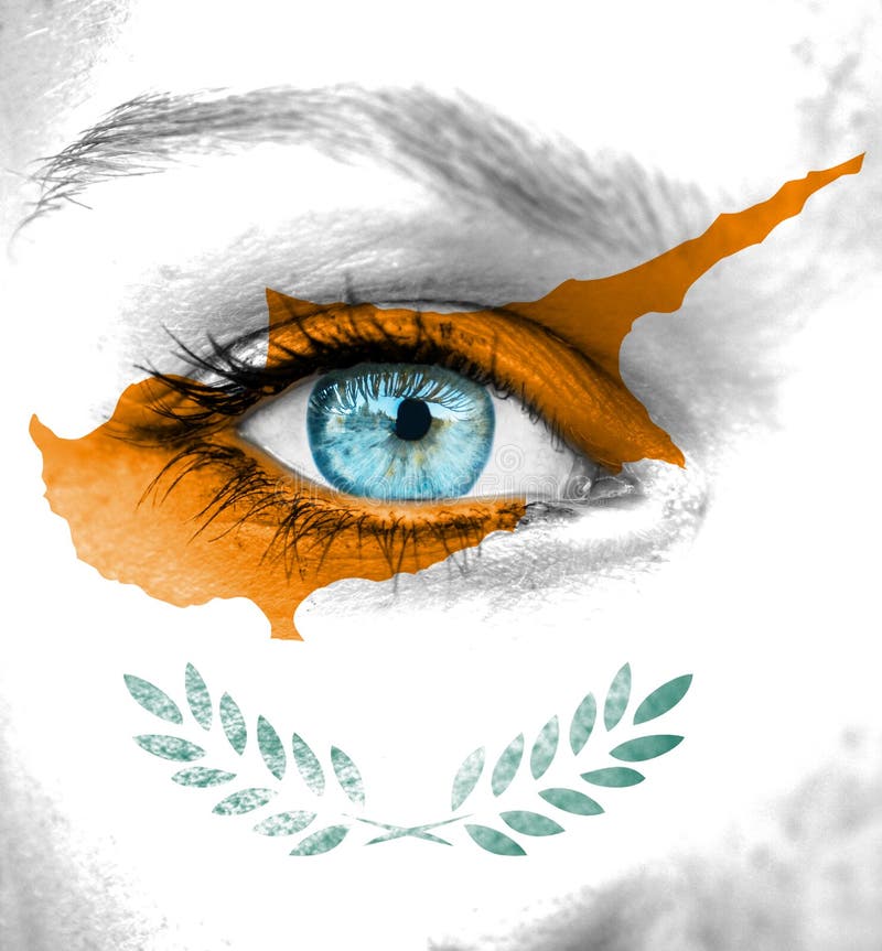 Woman Face Painted with Flag of Cyprus Stock Image - Image of looking ...