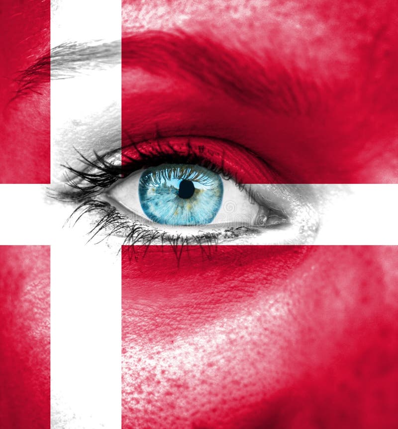 Woman Face Painted with Flag of Denmark Stock Photo - Image of blue ...