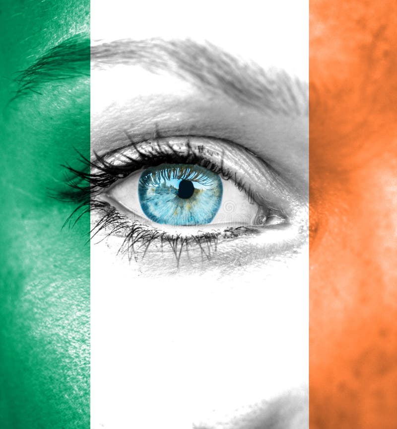 Woman Face Painted with Flag of Ireland Stock Image - Image of irish ...