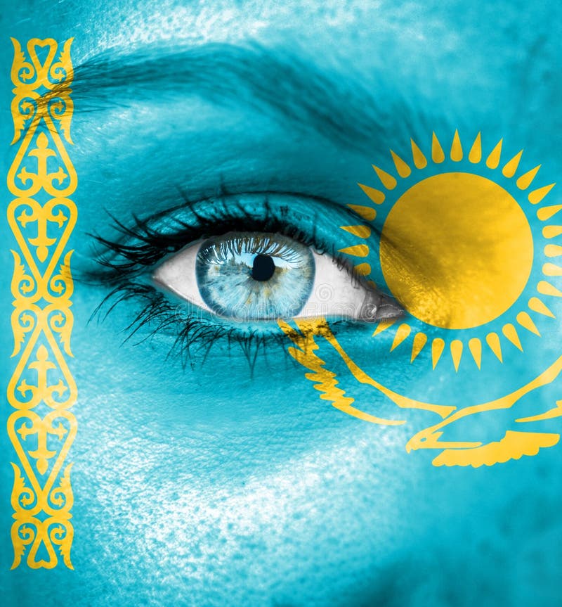 Woman Face Painted with Flag of Kazakhstan Stock Image - Image of happy ...