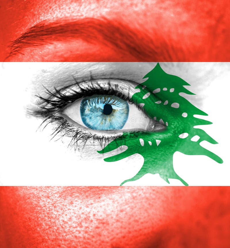 Woman Face Painted with Flag of Lebanon Stock Image - Image of paint ...