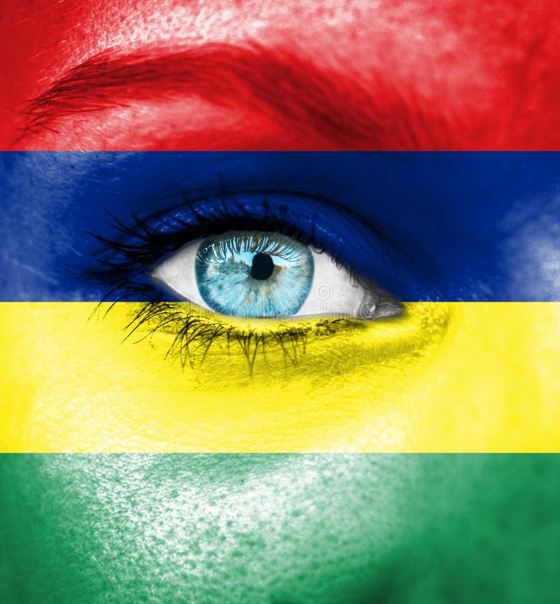 Woman Face Painted with Flag of Mauritius Stock Photo - Image of ...