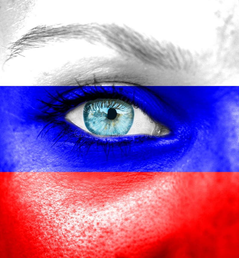 Woman Face With Painted Russian Flag Stock Photo - Image of culture ...