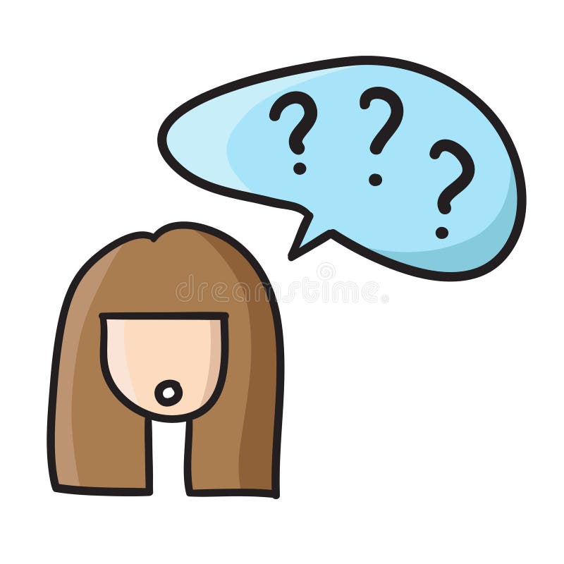 Woman Face with Question Mark Vector Icon Hand Drawn Doodle ...