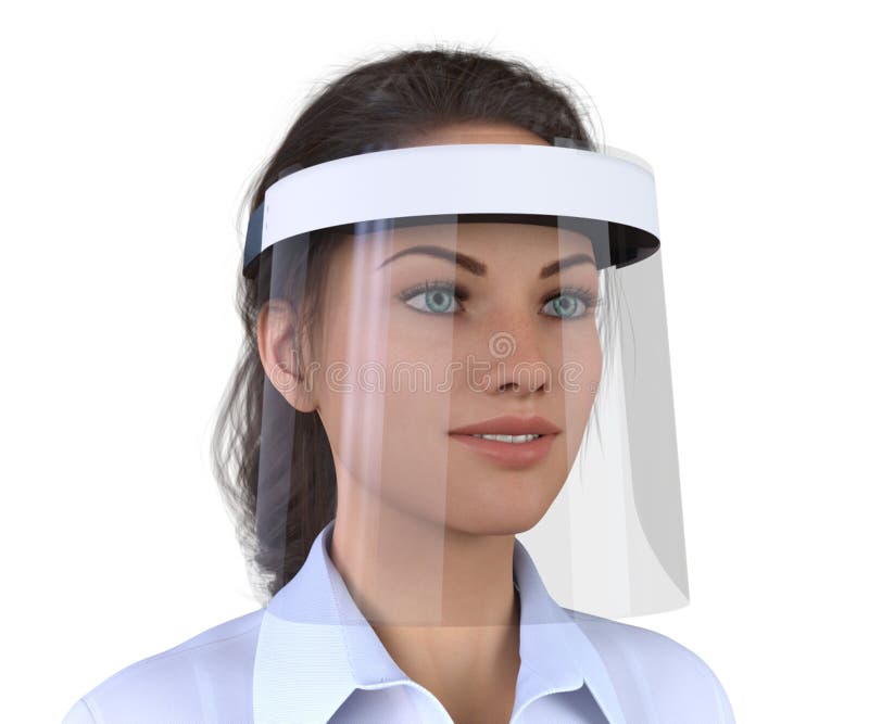 Woman with Face Shield 3d Rendering Stock Illustration - Illustration ...