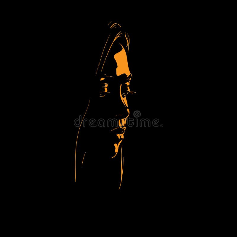 Woman Face Silhouette in Contrast Backlight. Illustration Stock ...