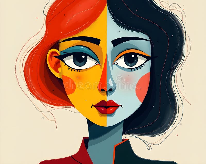 Woman Face Split Abstract Pop Stock Illustration - Illustration of ...