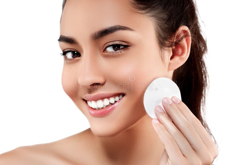 Woman Face with Sponge Isolated on White Stock Photo - Image of facial ...