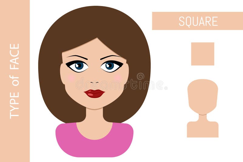 Woman Face Type Square Vector Illustration Front Portrait Stock Vector ...