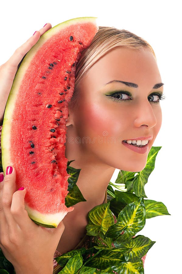 Woman face with watermelon stock photo. Image of femininity - 46881798