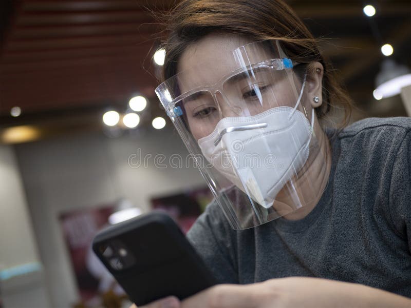 Woman with Facemask and Face Shield Stock Photo - Image of female, lady ...