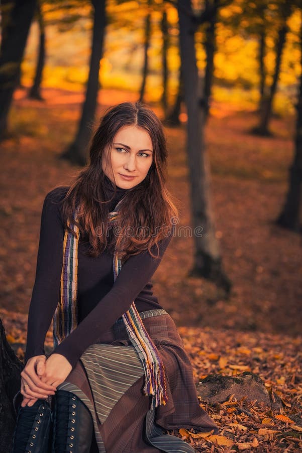 Woman at fall forest stock image. Image of portrait, autumn - 34297571