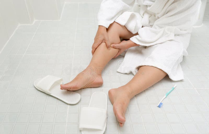 Woman falling in bathroom stock image. Image of restroom - 91396681