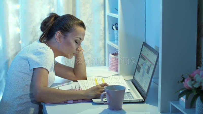 Woman Falls Asleep while Working on Laptop Stock Video - Video of ...