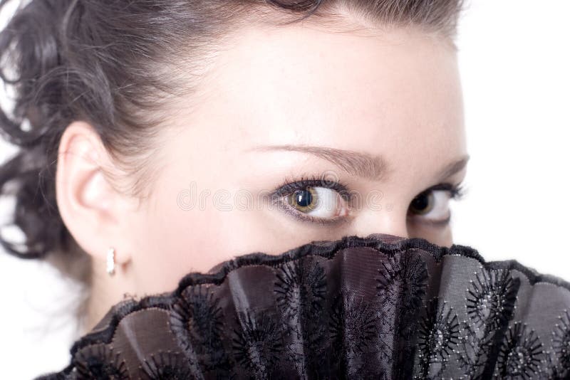 Woman with Fan stock image. Image of emotion, brunette - 4195689
