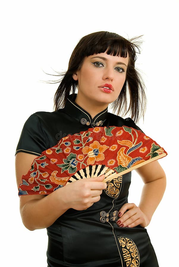 Woman in Chinese Dress with Fan Stock Photo - Image of traditional ...