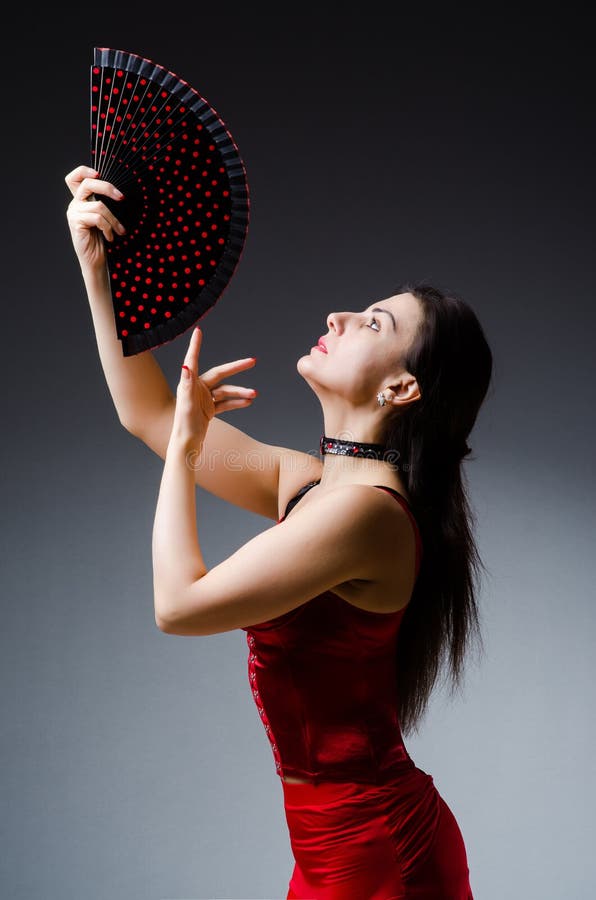 The Woman with Fan Dancing Dances Stock Image - Image of hispanic ...
