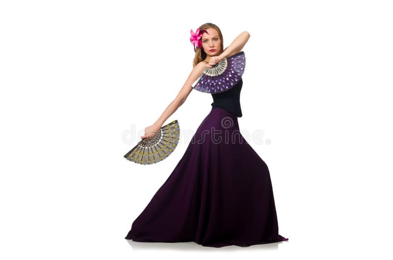 The Woman with Fan Dancing Dances Isolated on White Stock Photo - Image ...