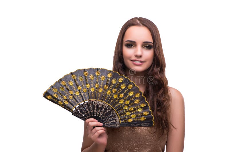 The Woman with Fan Isolated on White Stock Photo - Image of fashion ...
