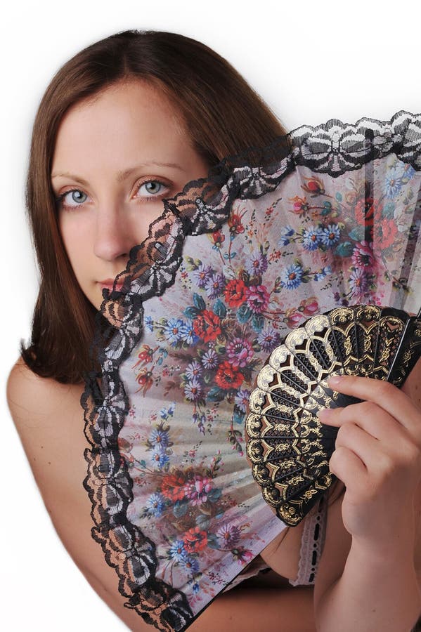 Woman with fan portrait stock photo. Image of black, hair - 10862736