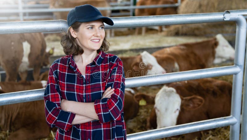 Woman Farmer at a Dairy Farm Stock Photo - Image of animal, summer ...