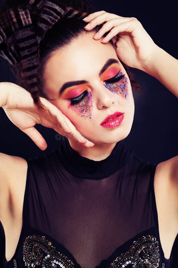 Fashionable Woman. Model with Creative Makeup and Hair Stock Image ...