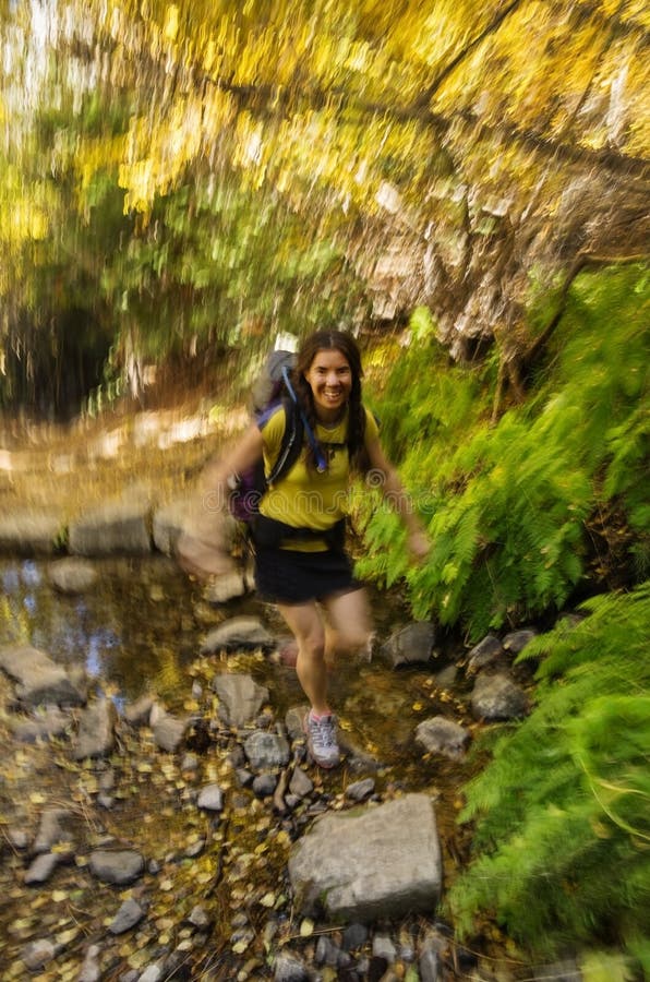 Woman Fast Hiker stock photo. Image of smile, hurry, rush - 34487570