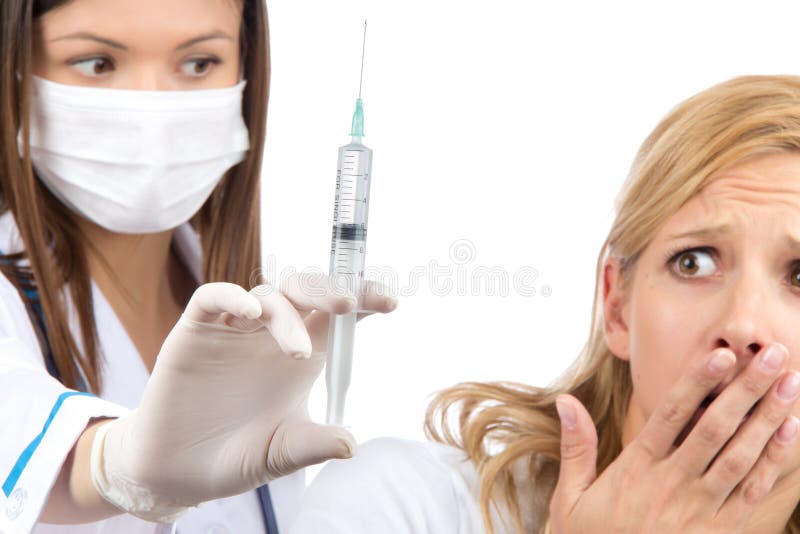 Woman Fear or Scared of Syringe Injections Stock Image - Image of ...