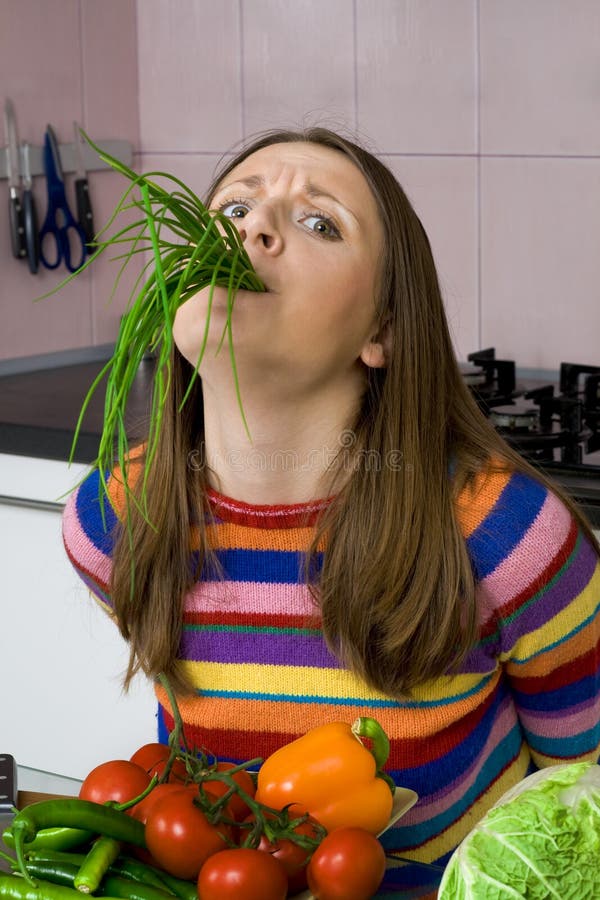 Woman Fed Up from Vegetables Stock Photo - Image of diet, nutrition ...