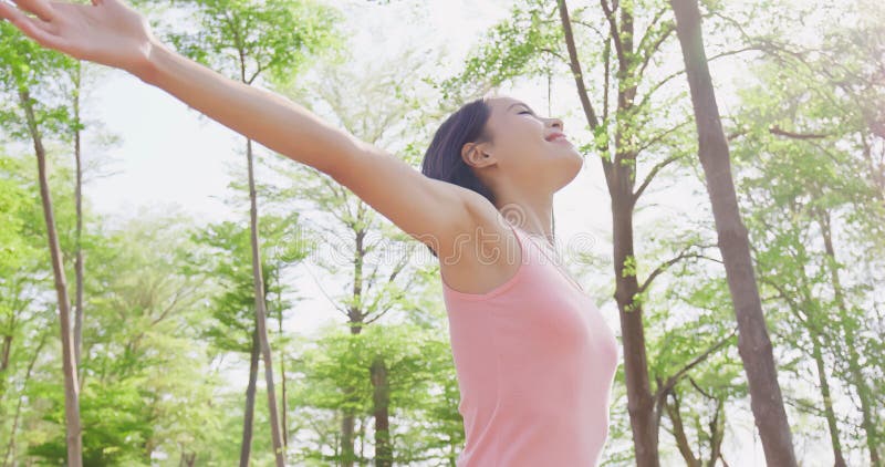 Woman feel free in forest stock image. Image of happy - 116392981