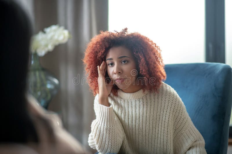 Young Woman Feeling Concerned while Having Psychoanalysis Stock Image ...