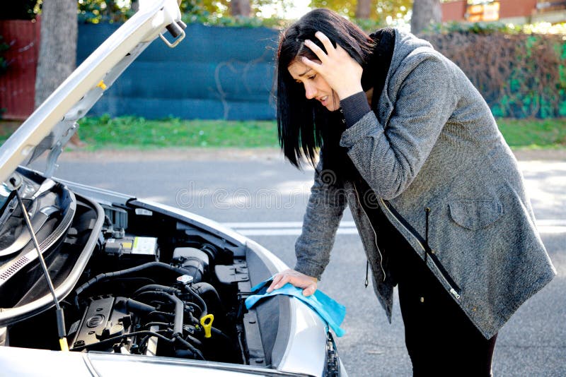 Woman Feeling Desperate about Broken Car Stock Image - Image of trouble ...