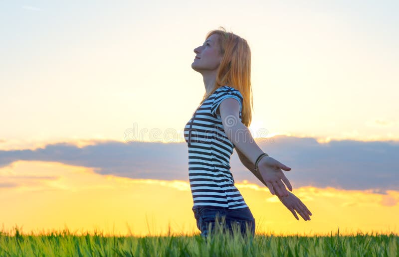 Woman Feeling Free in a Beautiful Natural Setting. Stock Image - Image ...