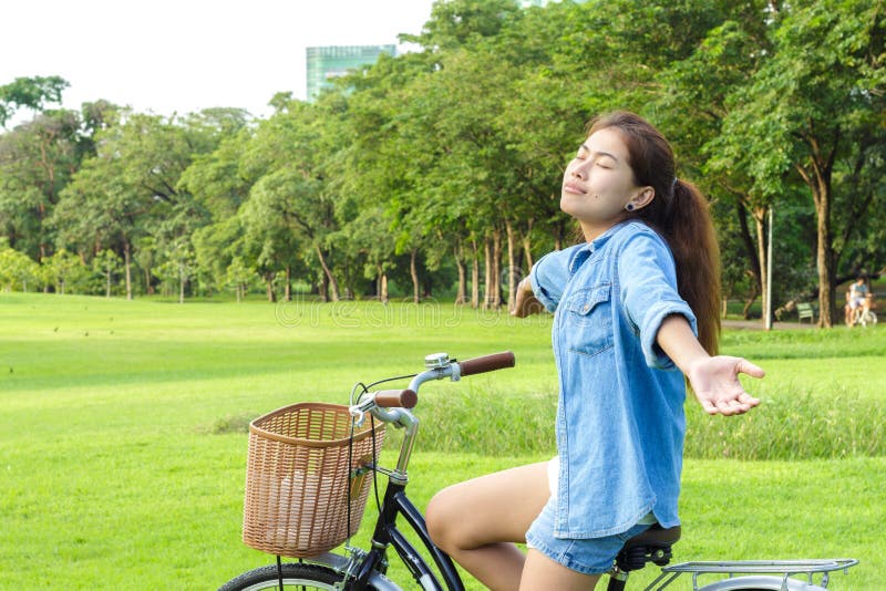 Woman Feeling Fresh in Park on Summer Day Stock Image - Image of park ...