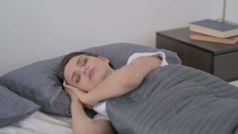 Woman Feeling Uncomfortable while Sleeping in Bed Stock Footage - Video ...
