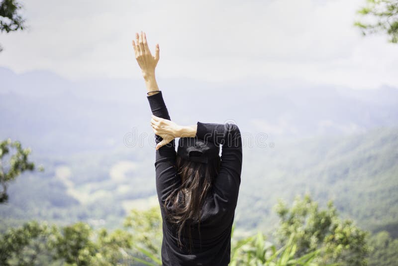 Woman Feeling Victorious Facing on the Mountain, Stock Photo - Image of ...