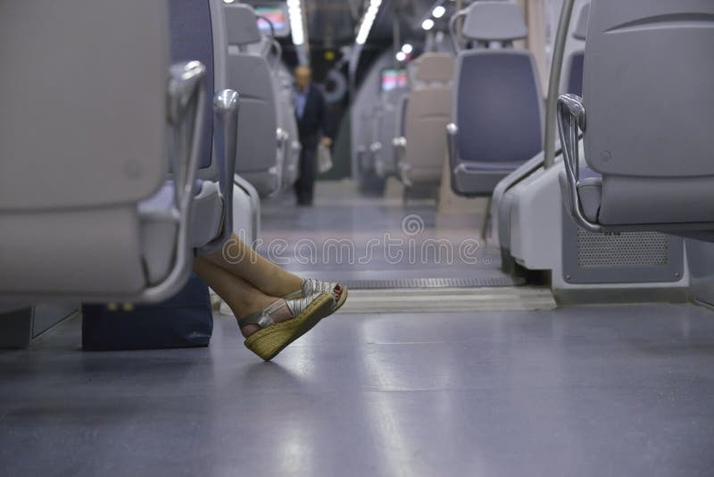 Woman feet in a train stock image. Image of communication - 31905647