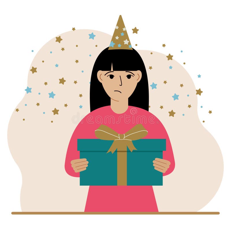 A Woman with a Festive Cap Holds a Large Gift Box with a Bow. Stock ...