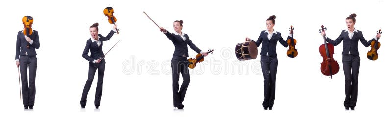 The Woman Fiddler Isolated on White Background Stock Image - Image of ...