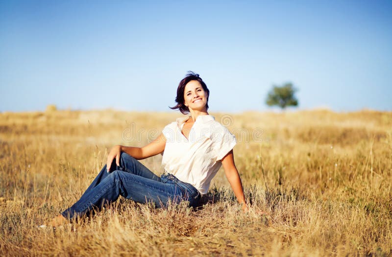 Woman in a field stock image. Image of autumn, girl, full - 61117909