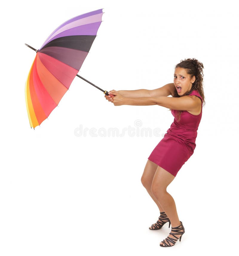 Woman fighting with wind stock image. Image of umbrella - 20109503
