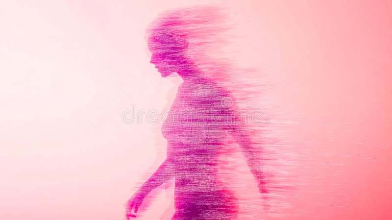 Woman Figure Gradually Dissolving while Walking in Pink Light Stock ...