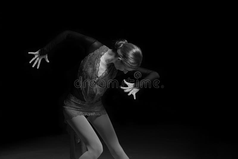 Woman Figure Skater Posing on Dark Background Stock Image - Image of ...