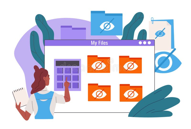 Woman with Files at Computer. Young Girl with Database. Electronic ...