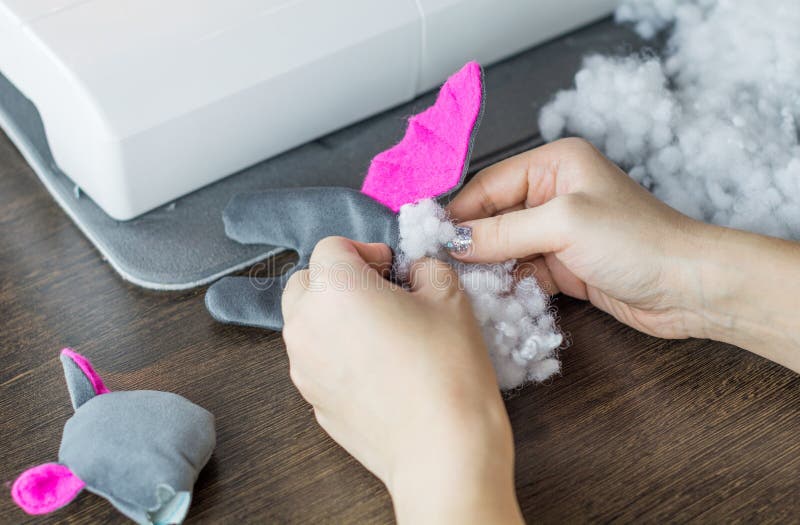 Woman Fill Handmade Textile with White Fluffy Stuffing for Soft Toy ...