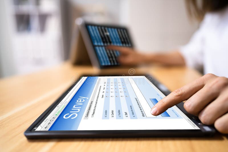 Woman Filling Survey Poll or Form Stock Photo - Image of hybrid, tech ...