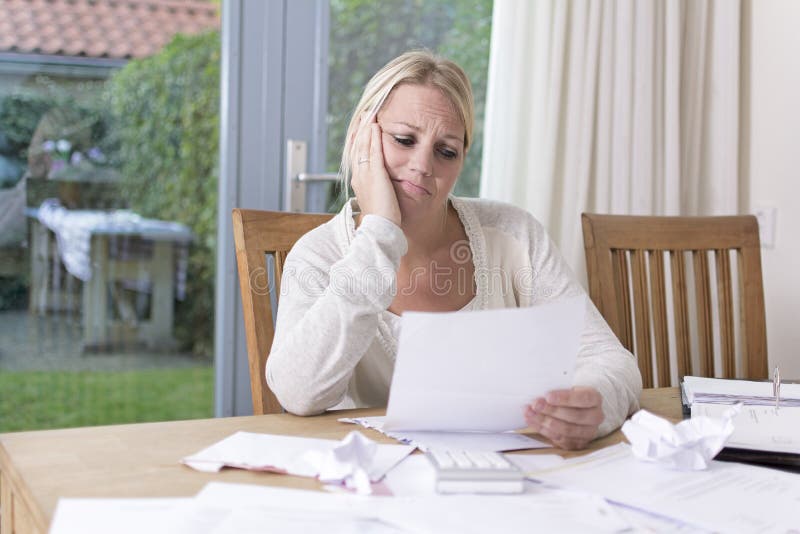 Woman in financial stress stock image. Image of credit - 34089975
